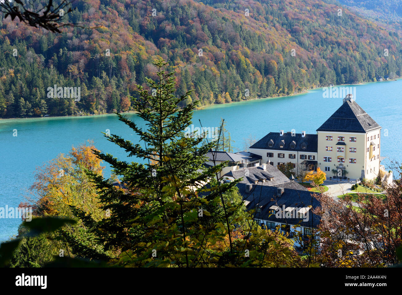 Hof bei Salzburg: castle Schloss Fuschl, lake Fuschlsee in ...