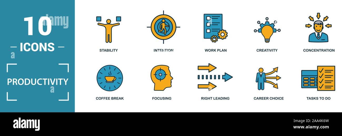 Productivity icon set. Include creative elements skill, time management ...