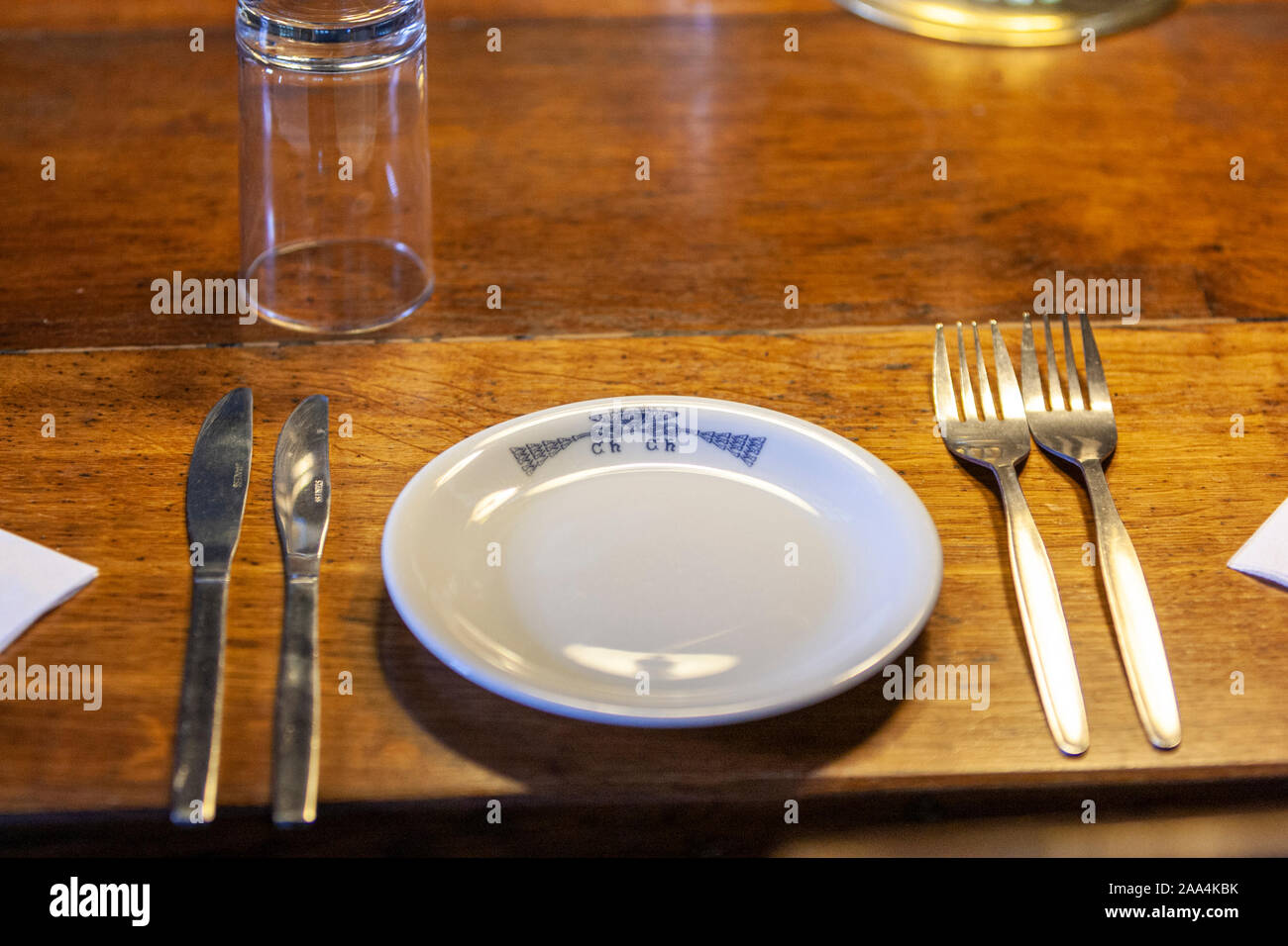 Dish and cutlery in The Great Hall, dining room, Christ Church college ...