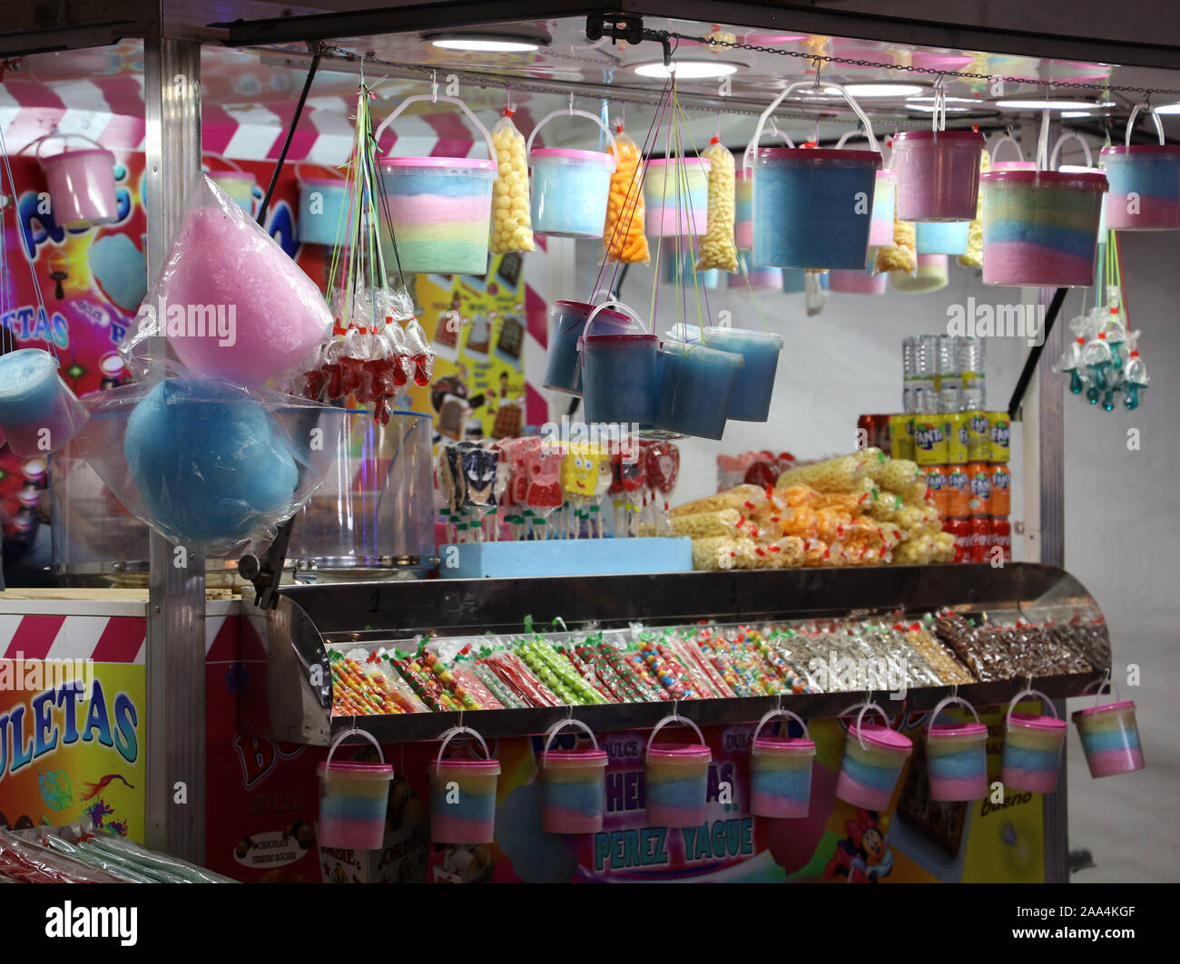 Funfair. Fun fair. Fairground. Colourful sweet stall. Feria. Andalucia ...