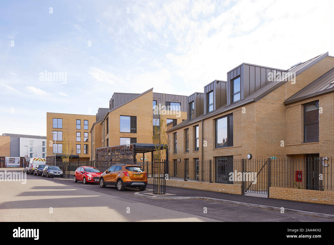 Street view with gated entrances to student accommodation. Anglia House ...
