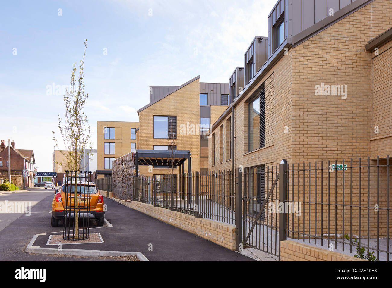 Street view with gated entrances to student accommodation. Anglia House ...