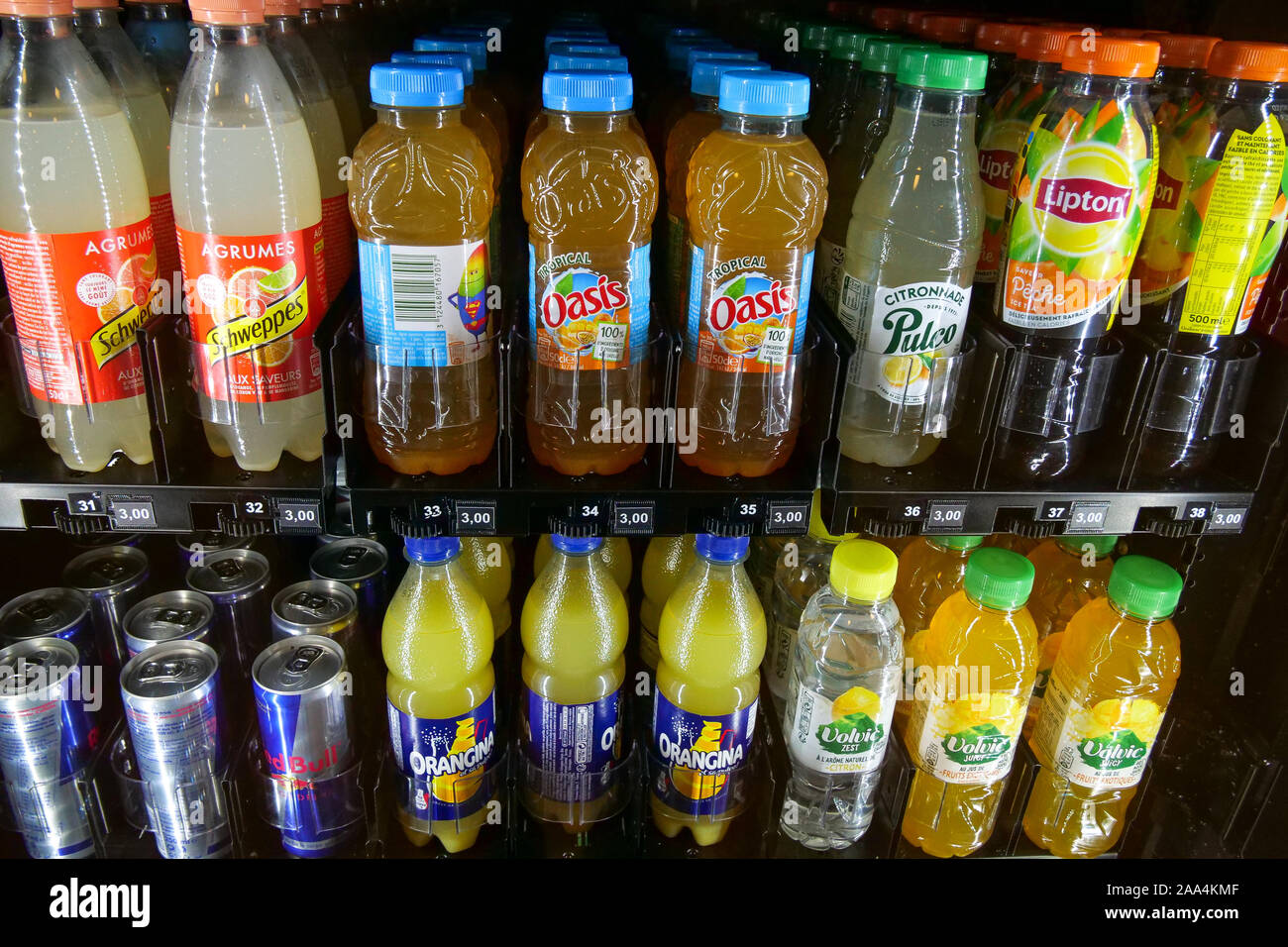 Plastic bottles in a vending machine, Lyon, France Stock Photo - Alamy