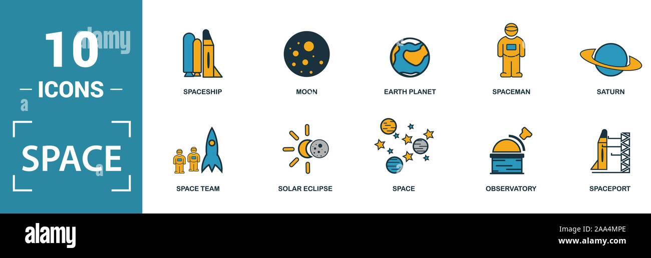 Space icon set. Include creative elements earth planet, stars ...