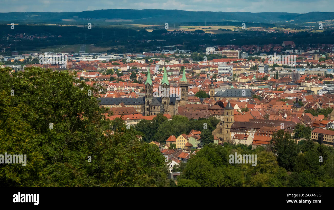 Bamberg 2019. Aerial view from Altenburg. We are on a hot summer day ...