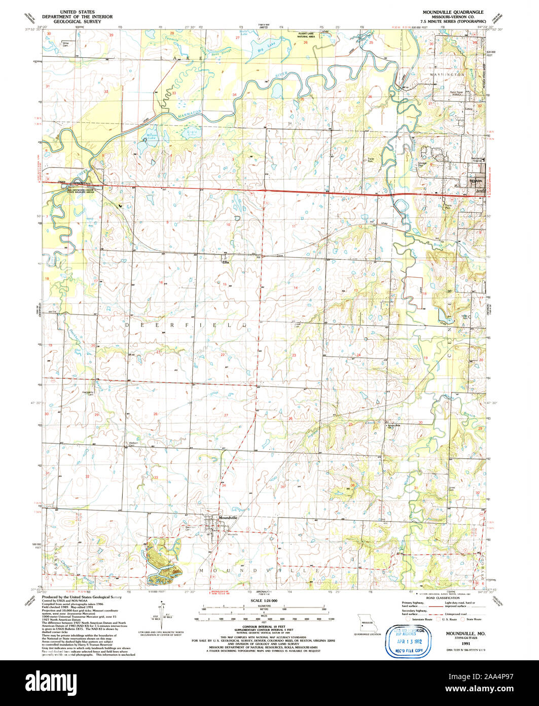 USGS TOPO Map Missouri MO Moundville 323577 1991 24000 Restoration ...