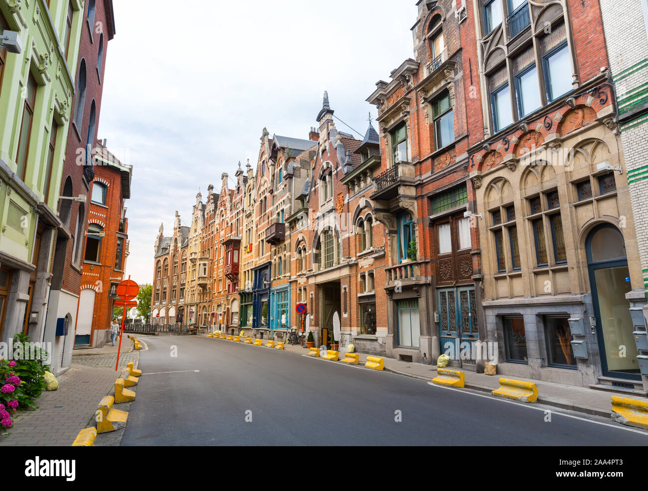 Empty street, ancient building facades, Europe Stock Photo - Alamy
