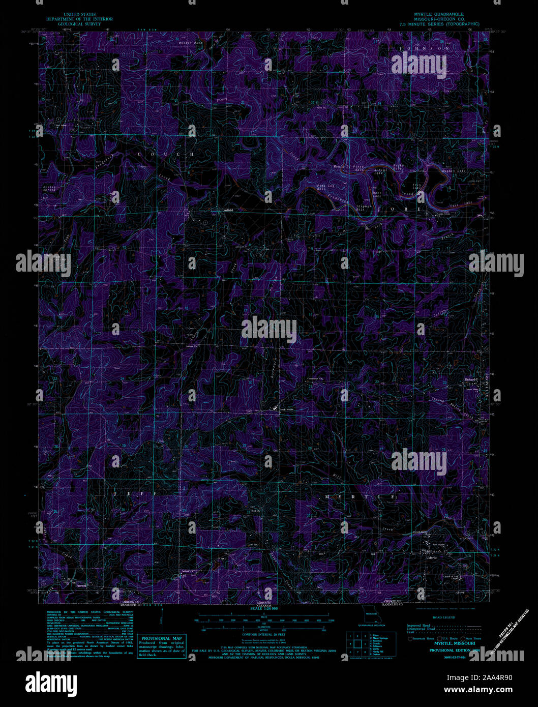 USGS TOPO Map Missouri MO Myrtle 323588 1984 24000 Inverted Restoration ...