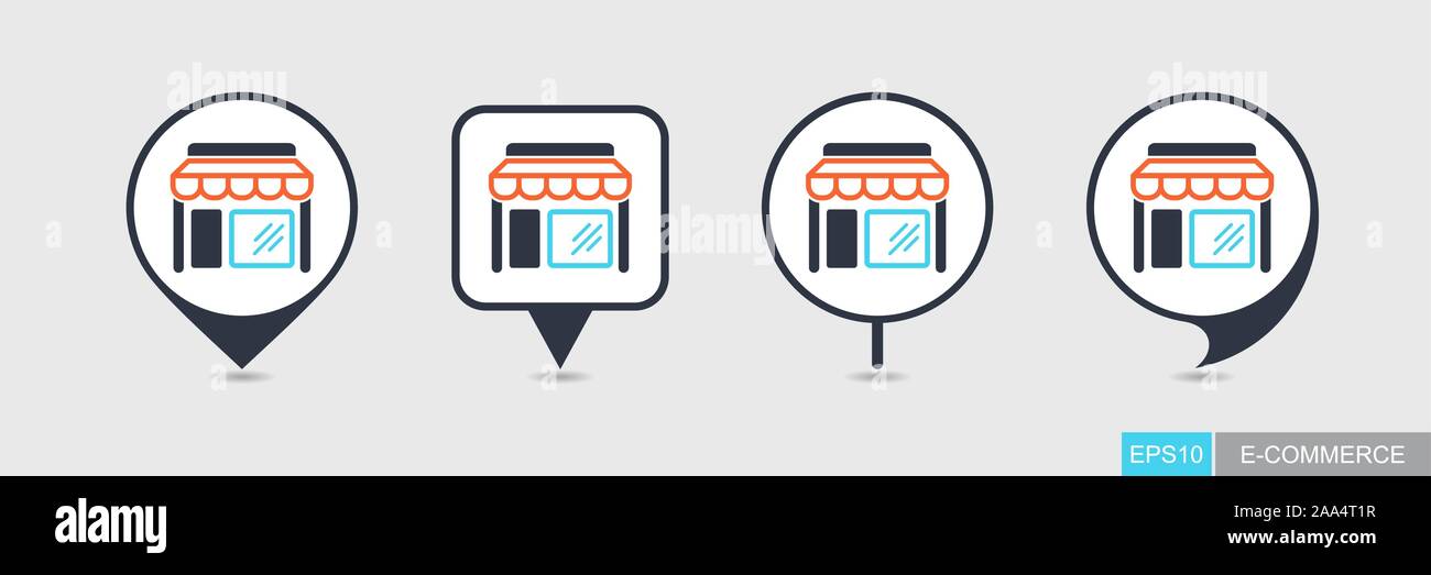 Store front isolated pin map icon. E-commerce sign. Map pointer. Map ...