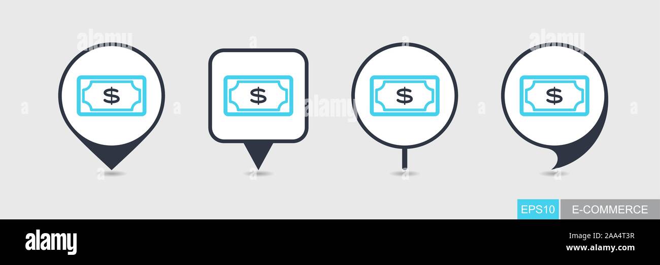 Dollar money banknote pin map icon. E-commerce sign. Map pointer. Map ...