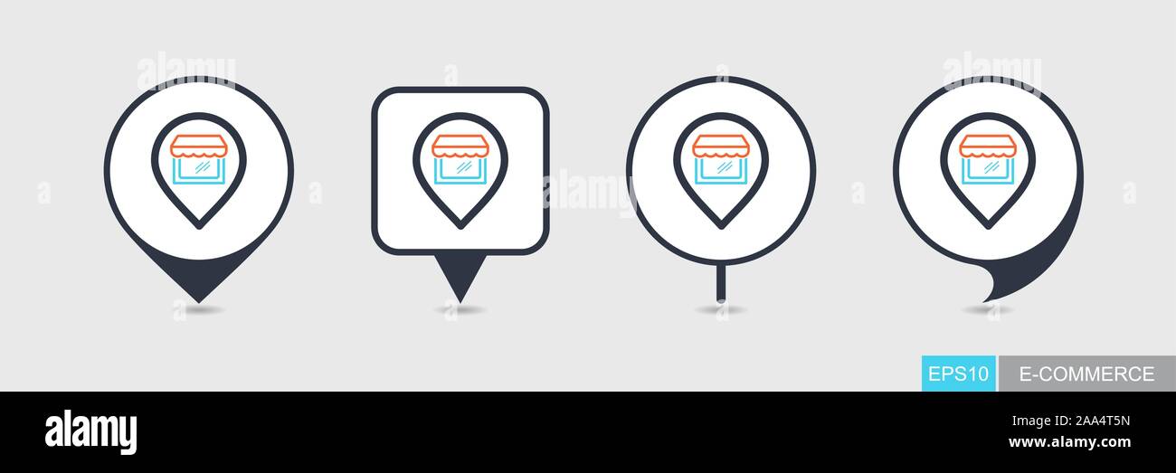 Supermarket store front pin map icon. E-commerce sign. Map pointer. Map ...