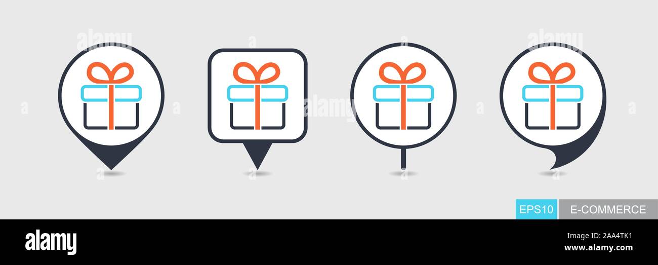 Gift pin map icon. E-commerce sign. Map pointer. Map markers ...