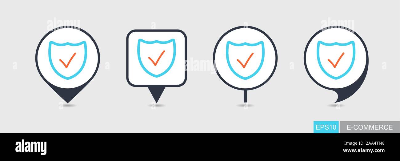 Best protection shield outline pin map icon. E-commerce sign. Map ...
