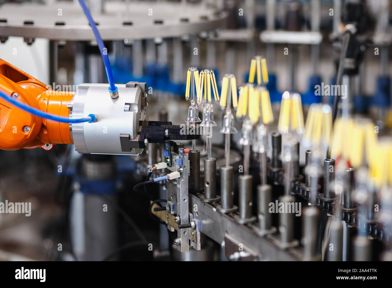 Smart factory LED electric glass lamp, modern automated production ...