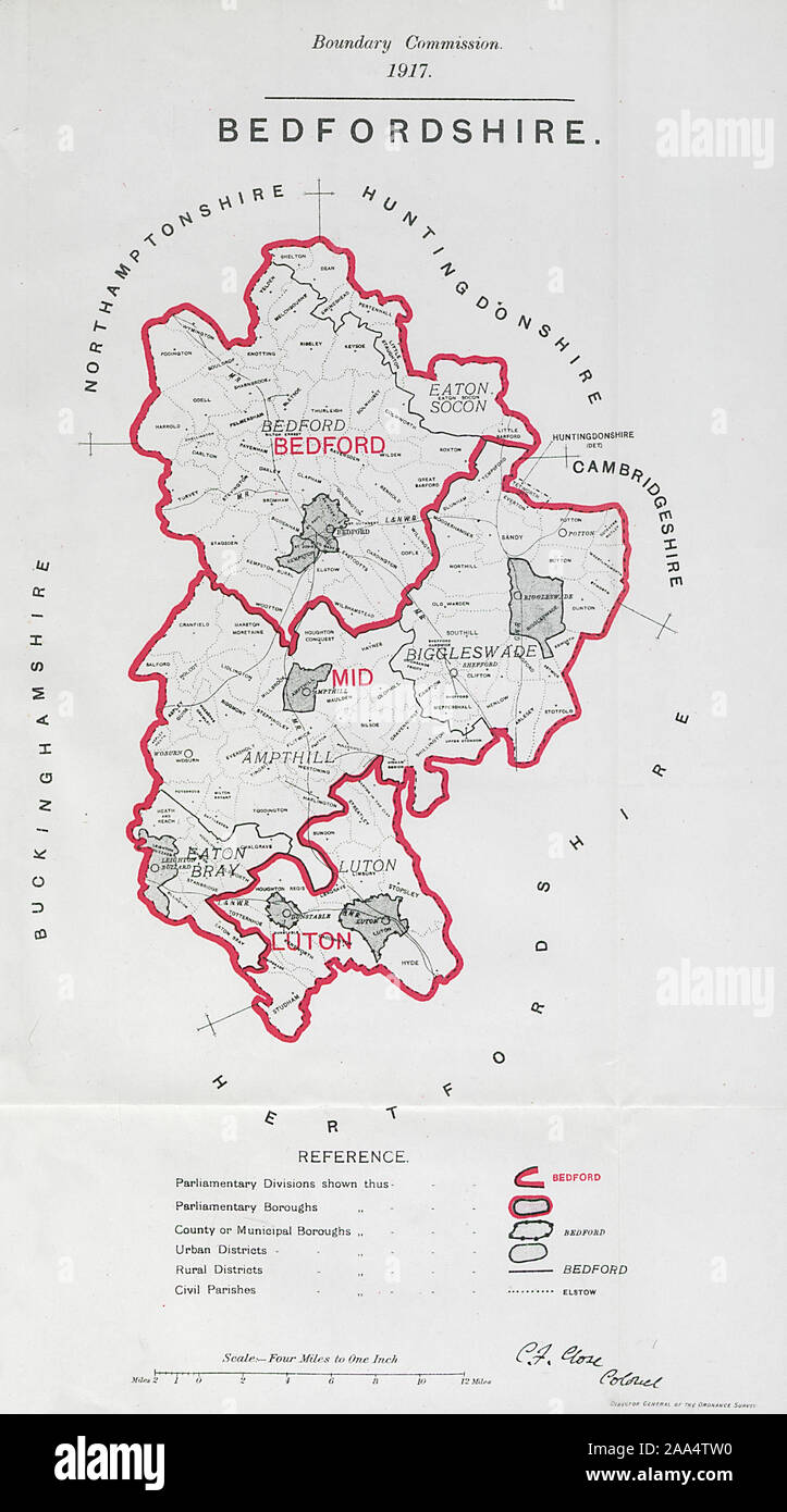 Bedfordshire Parliamentary County. BOUNDARY COMMISSION. Close 1917 old ...