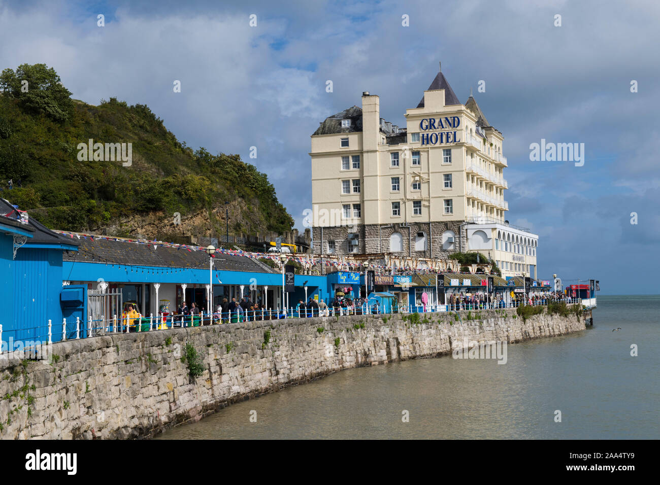 The Grand Hotel on the seafront at Llandudno in North Wales approached ...