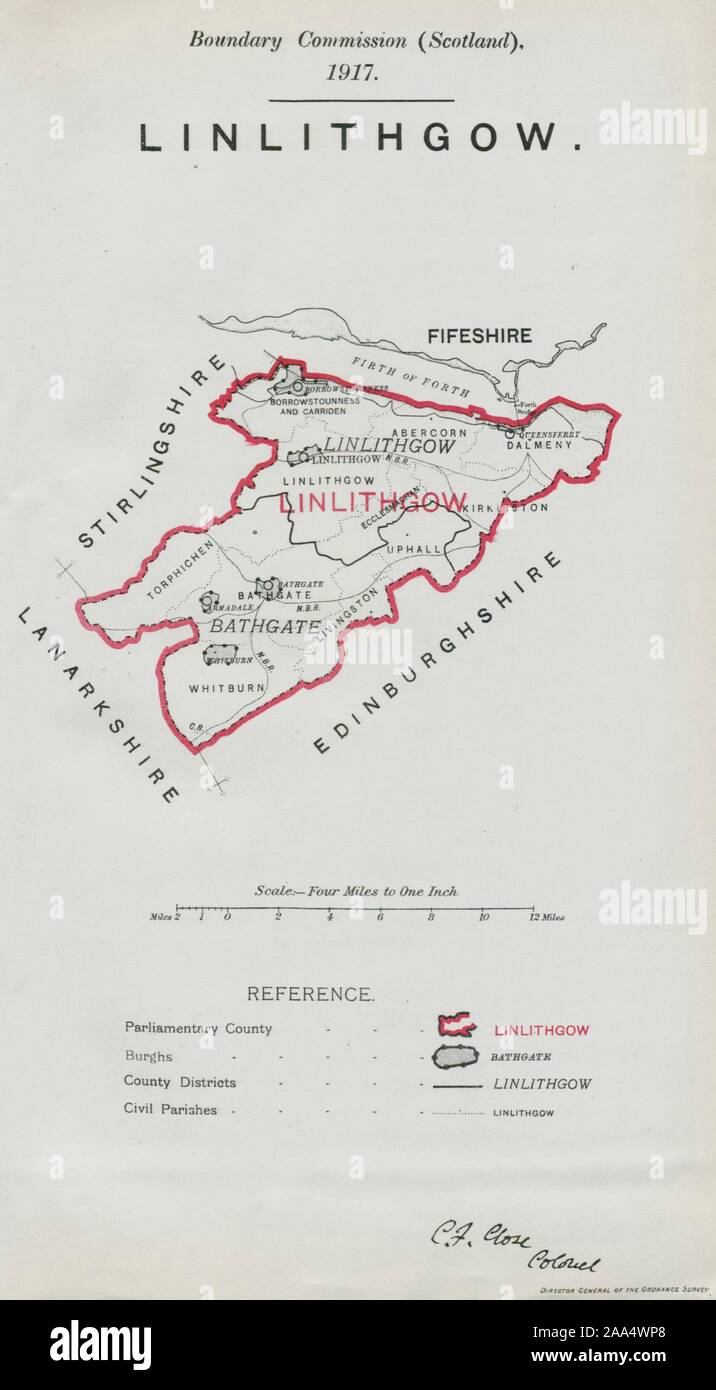 Linlithgow Parliamentary County. Scotland. BOUNDARY COMMISSION. Close ...