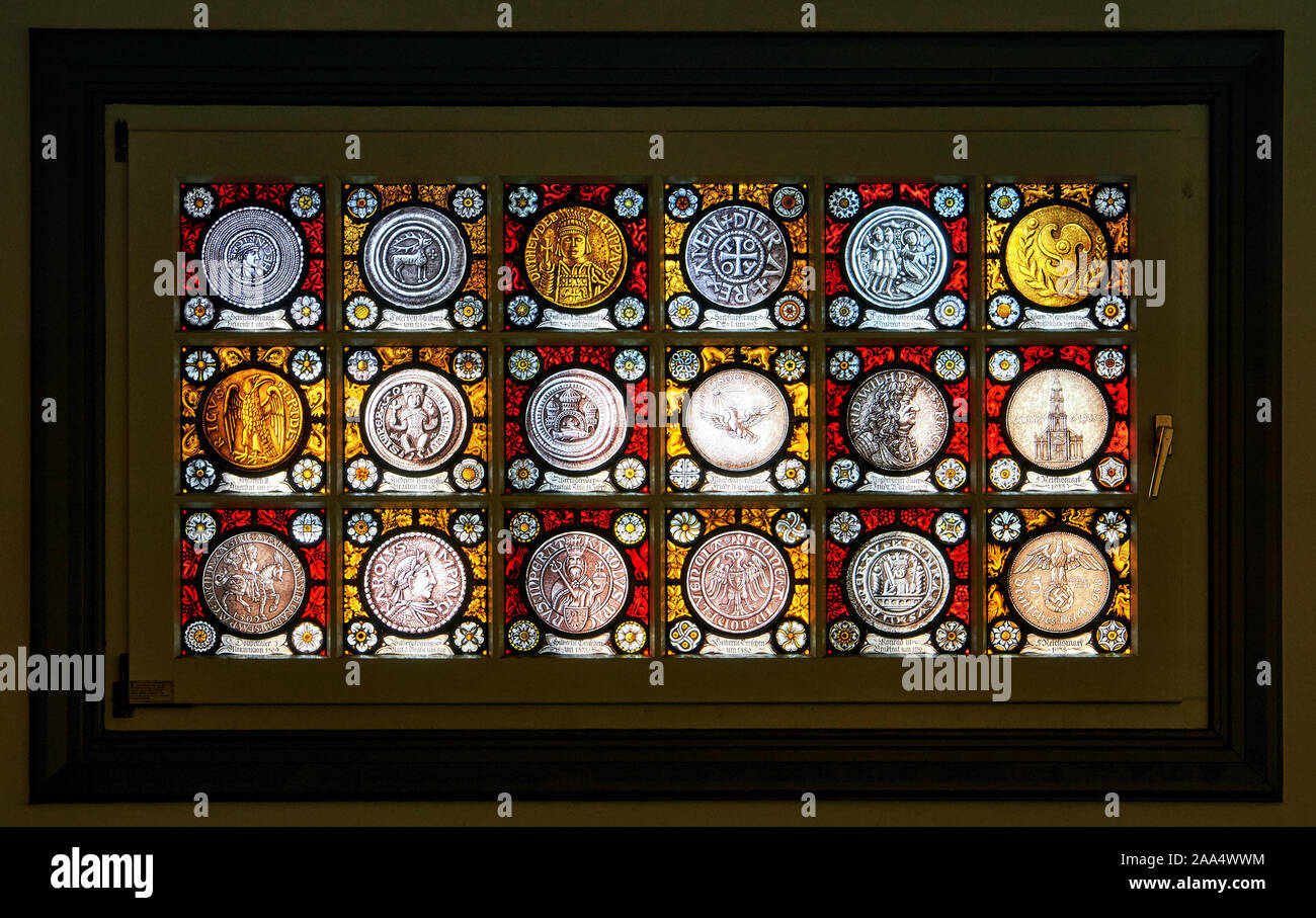 Old historical german coins pictured on a window Stock Photo - Alamy