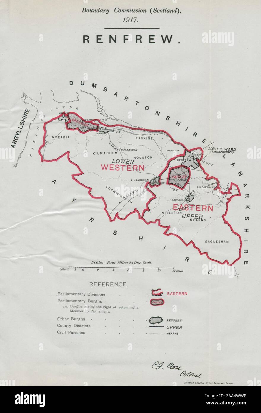 Renfrew Parliamentary County. Scotland. BOUNDARY COMMISSION. Close 1917 ...