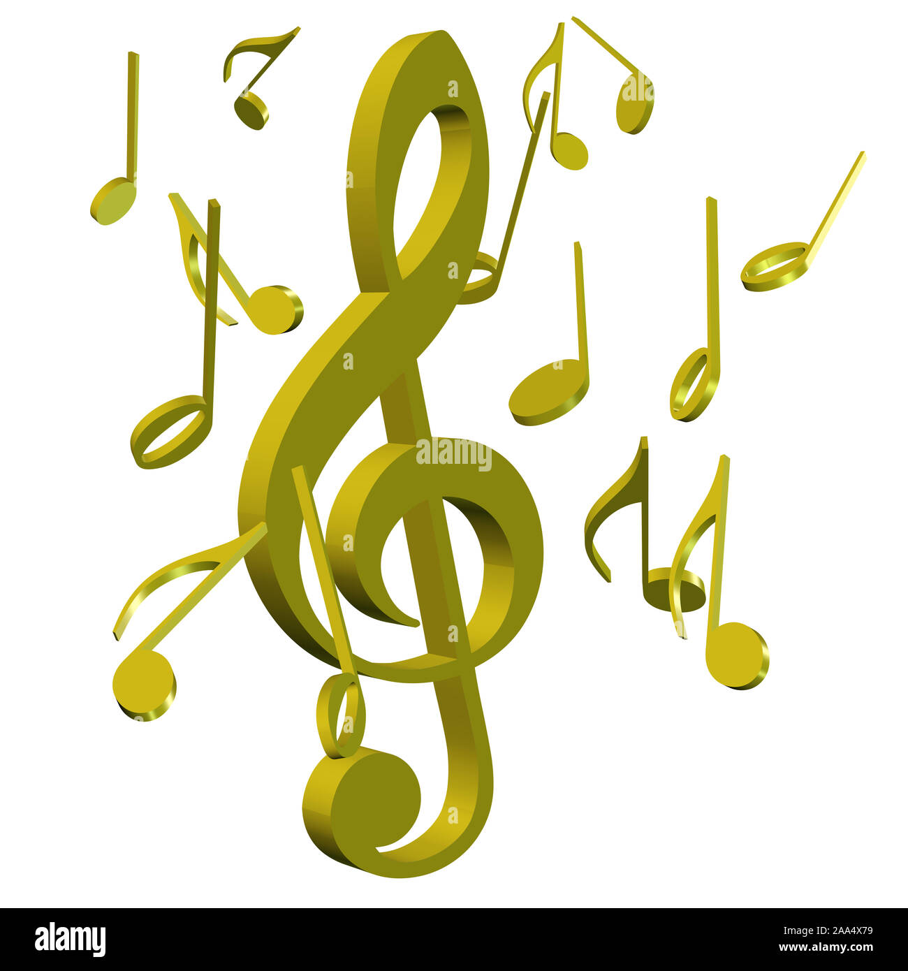 Treble clef and music notes against white background Stock Photo - Alamy