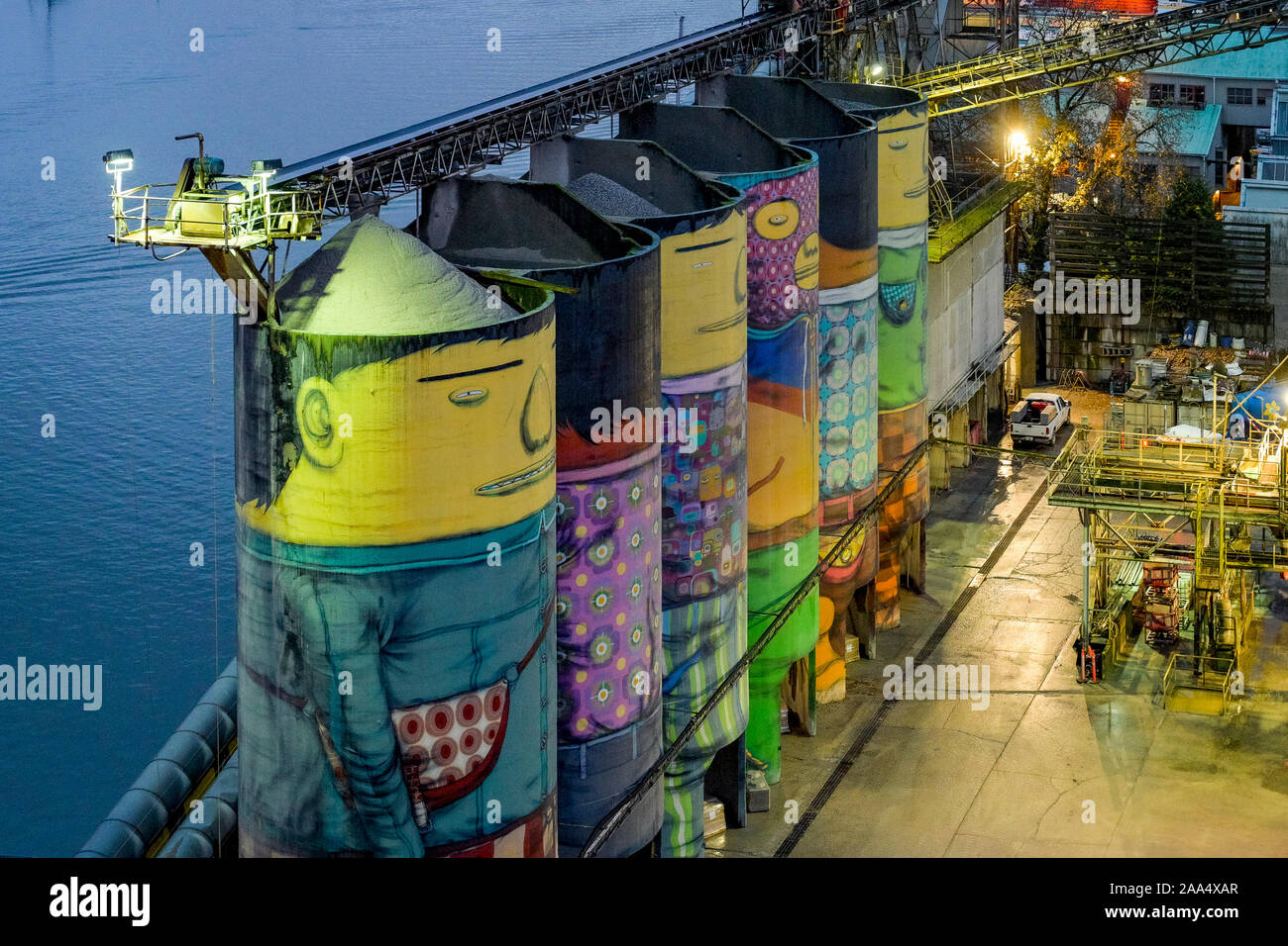 Painted Ocean Cement sand and aggregate silos, Vancouver, British ...