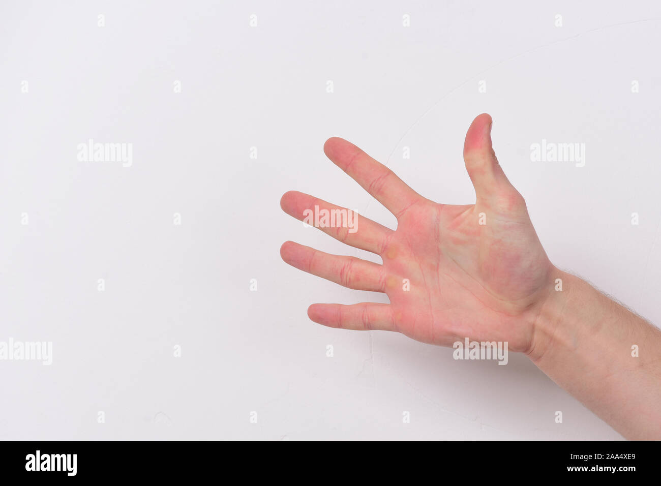 Hand isolated on light grey background, copy space. Count down and ...