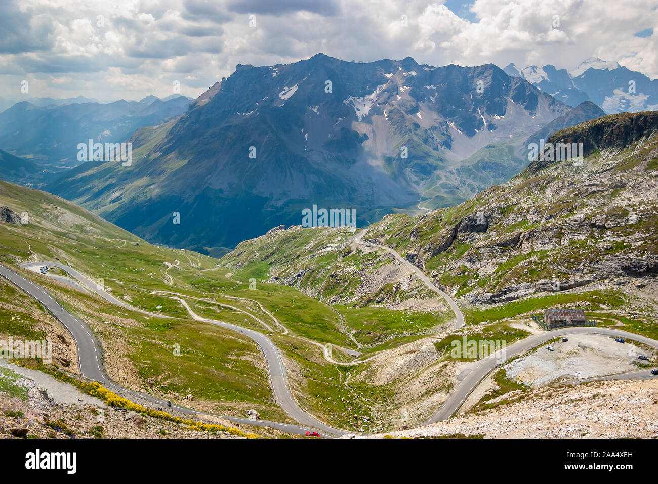 Summer landscape of the French Alps, green alpine valley, mountain ...