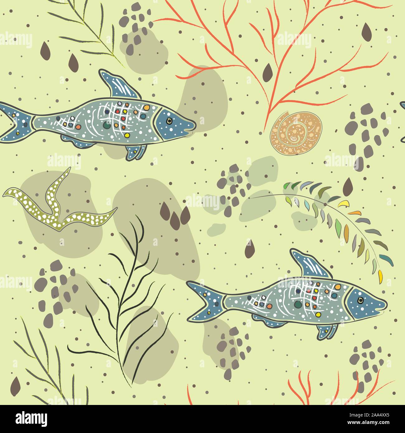 Hand Drawn Marine Life. Hand Drawn Scandinavian Style. Detailed Work ...