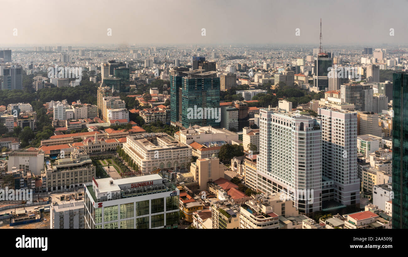 Ho Chi Minh City, Vietnam - March 12, 2019: Downtown. Red roofed Town ...