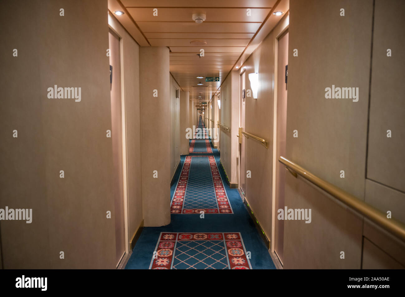 Narrow hallway on the cruise ship MSC Lirica Stock Photo - Alamy
