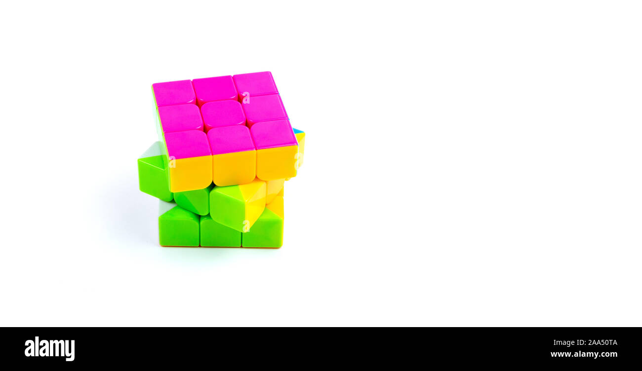 Game multi-colored cube on a white background. Game concept with copy ...