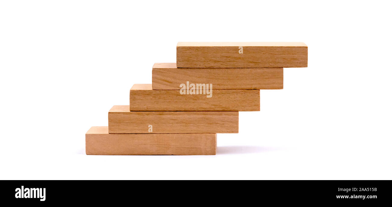 Wood block stacking as step stair, Business concept for growth success ...