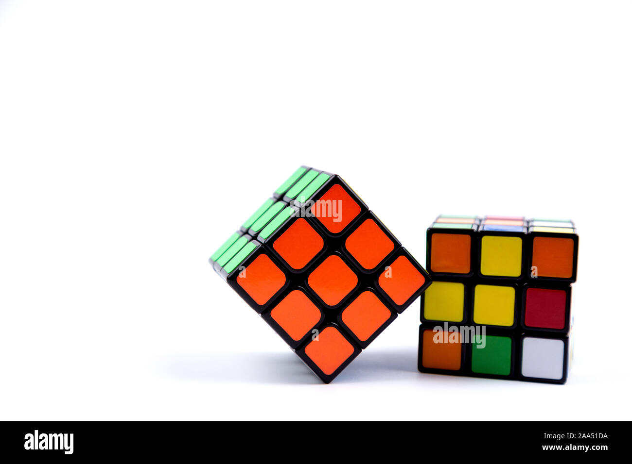 Game multi-colored cube on a white background. Game concept with copy ...