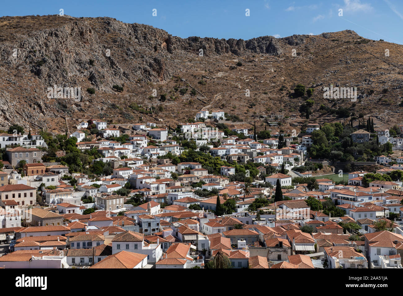 City view with Traditional buildings in Hydra Island, Greece Stock ...