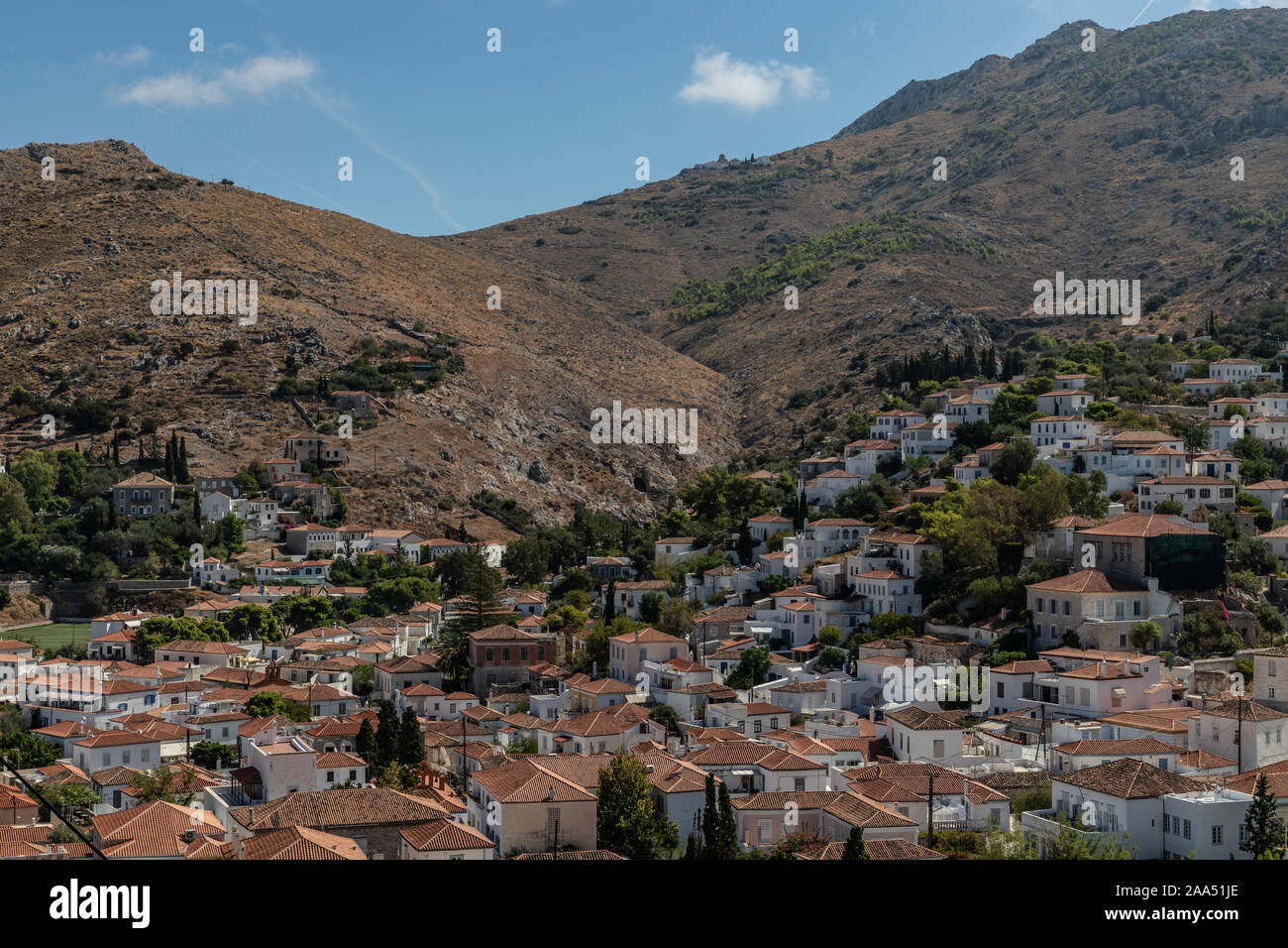 City view with Traditional buildings in Hydra Island, Greece Stock ...