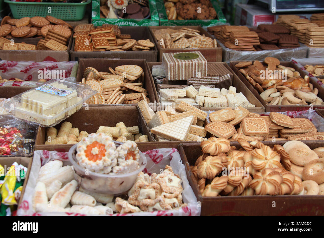 Biscuit stall at a bazaar in Central Asia Stock Photo - Alamy