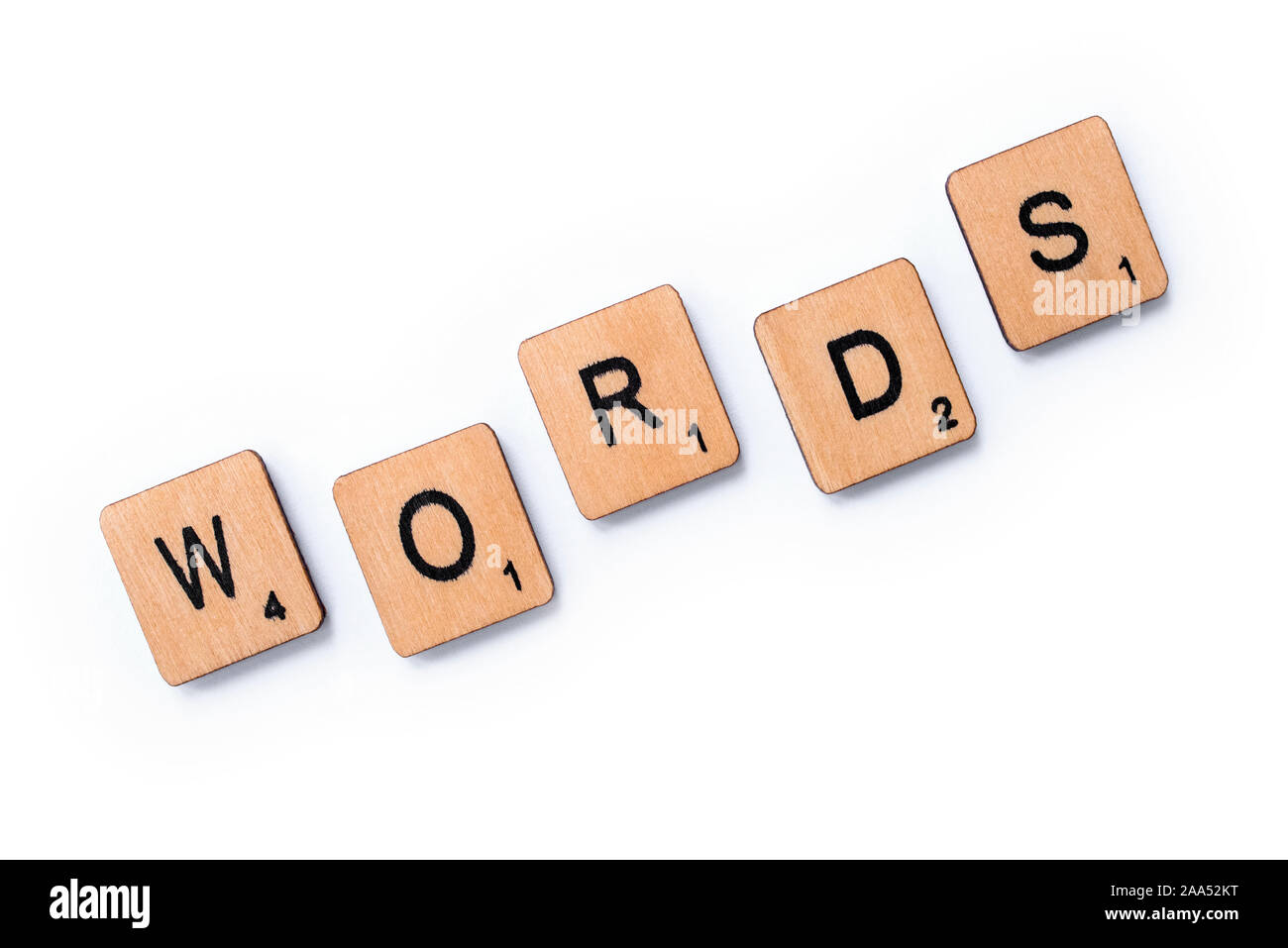 London, UK - June 13th 2019: The word WORDS, spelt with wooden letter ...