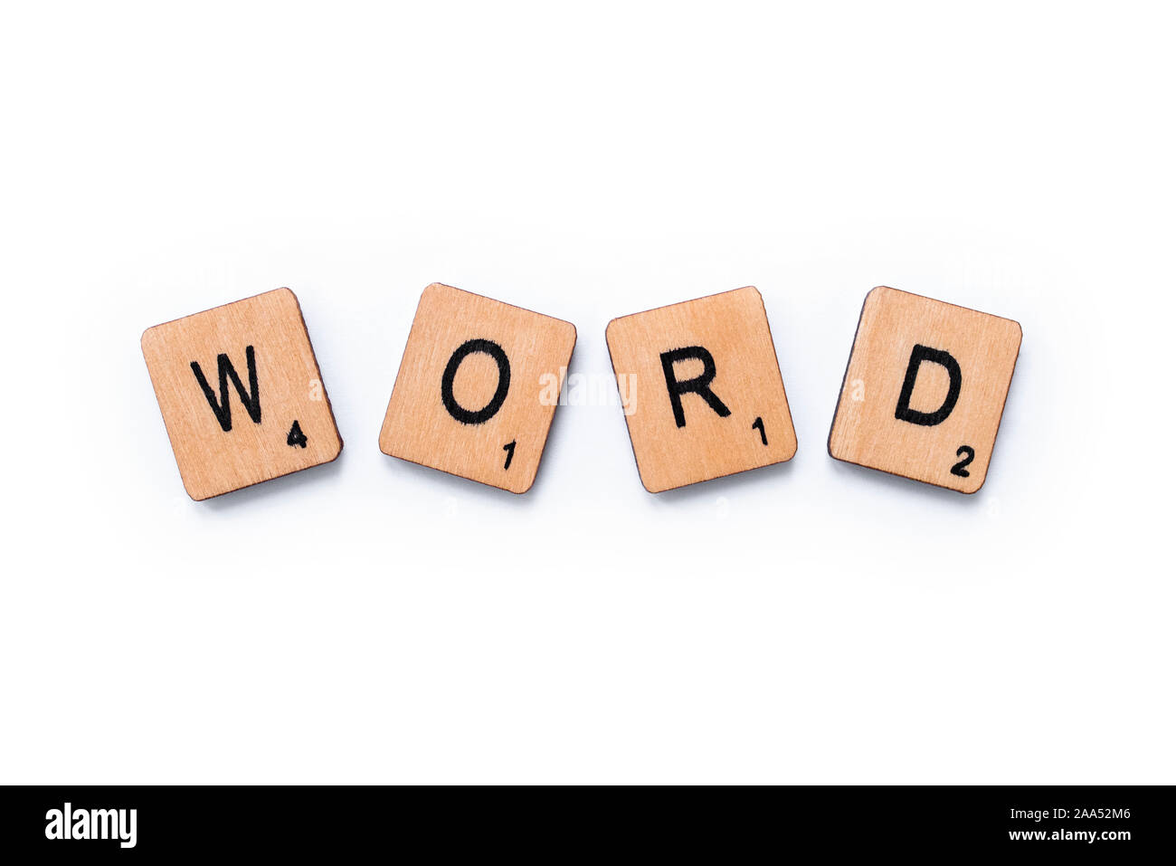 London, UK - June 13th 2019: The word WORD, spelt with wooden letter ...