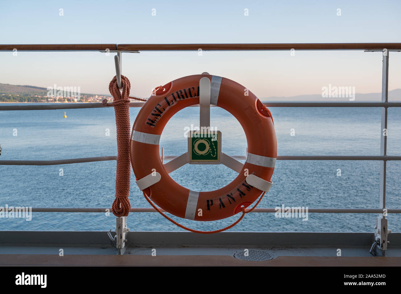 Lifebuoy on the cruise ship MSC Lirica Stock Photo - Alamy