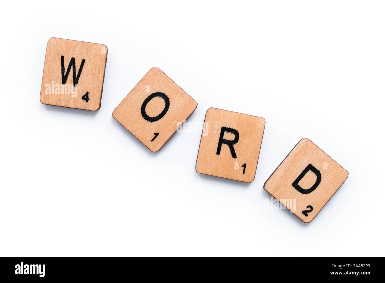 London, UK - June 13th 2019: The word WORD, spelt with wooden letter ...