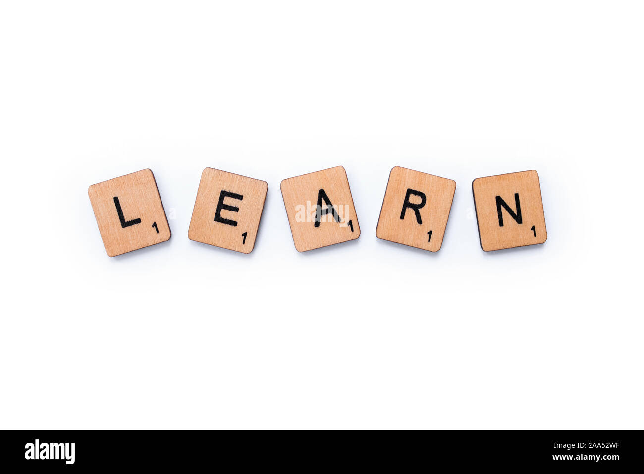 London, UK - June 13th 2019: The word LEARN, spelt with wooden letter ...