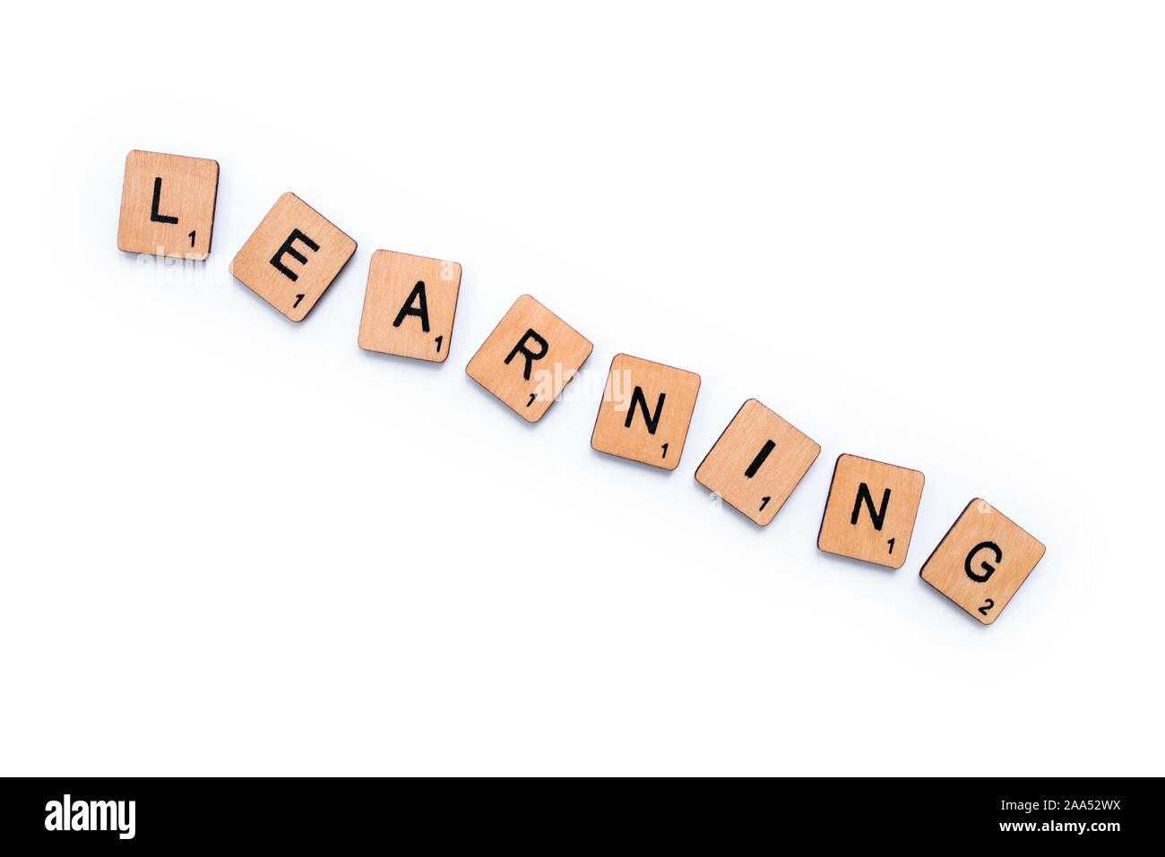 London, UK - June 13th 2019: The word LEARNING, spelt with wooden ...