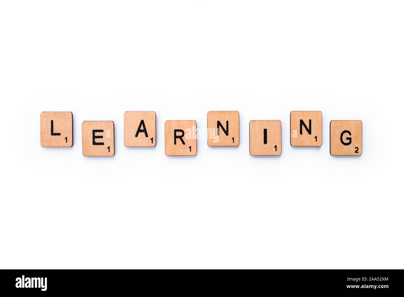 London, UK - June 13th 2019: The word LEARNING, spelt with wooden ...