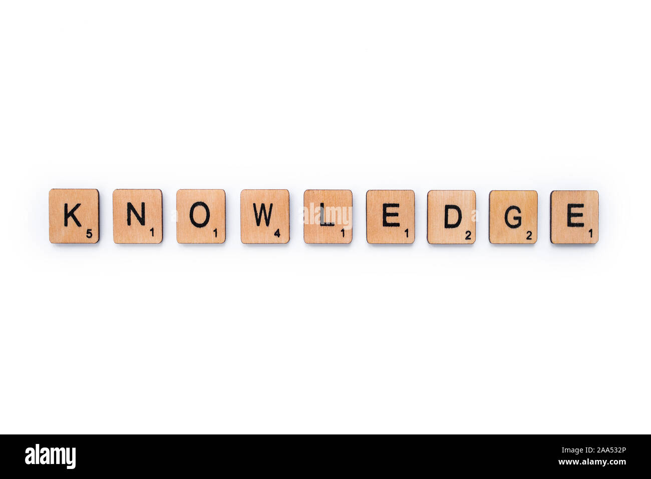 London, UK - June 13th 2019: The word KNOWLEDGE, spelt with wooden ...