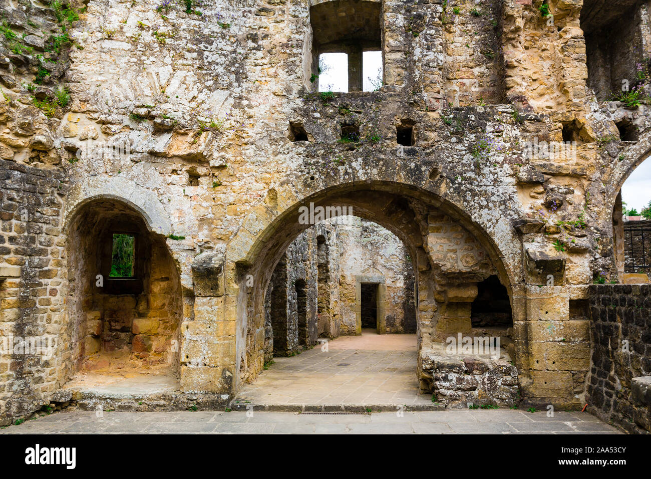 Old castle ruins, ancient stone building facade Stock Photo - Alamy
