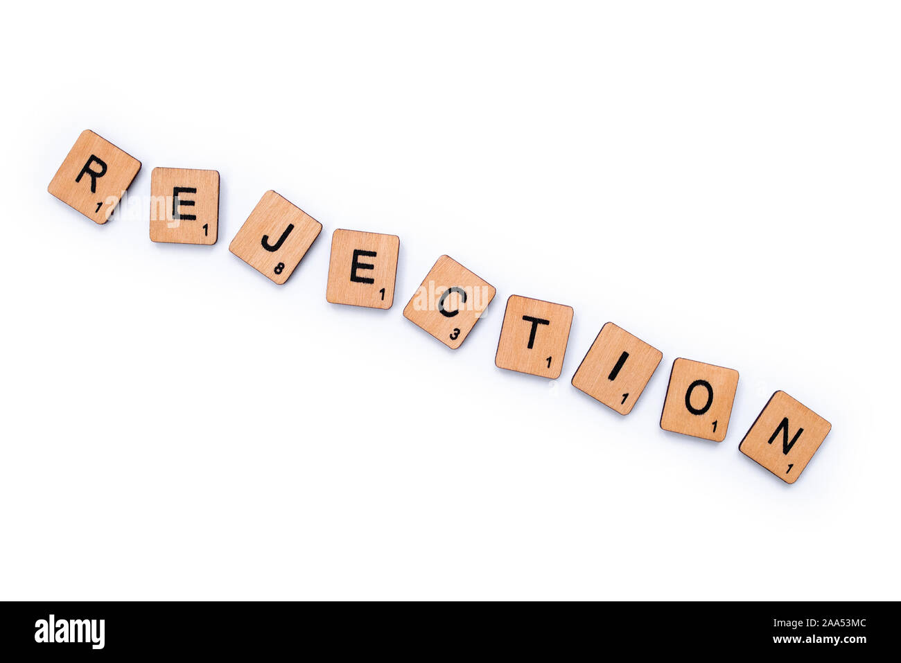 London, UK - June 13th 2019: The word REJECTION, spelt with wooden ...