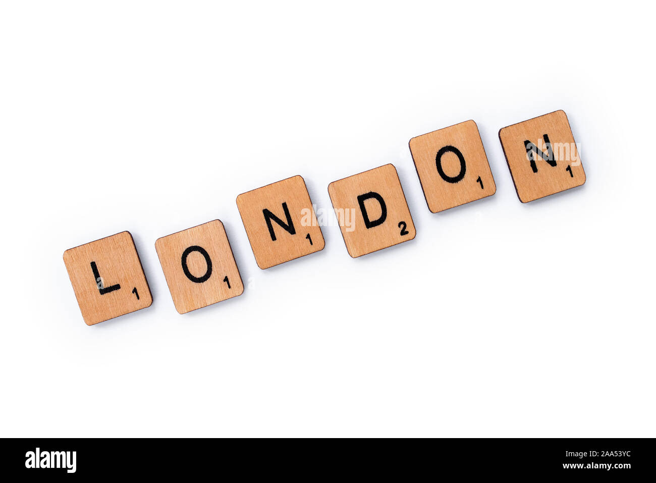 London, UK - June 13th 2019: The word LONDON, spelt with wooden letter ...