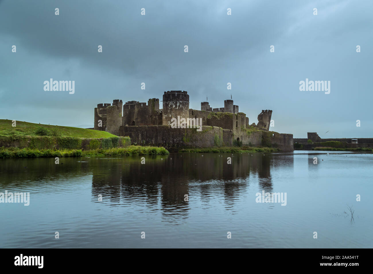 Caerphilly castle walls moat hi-res stock photography and images - Alamy