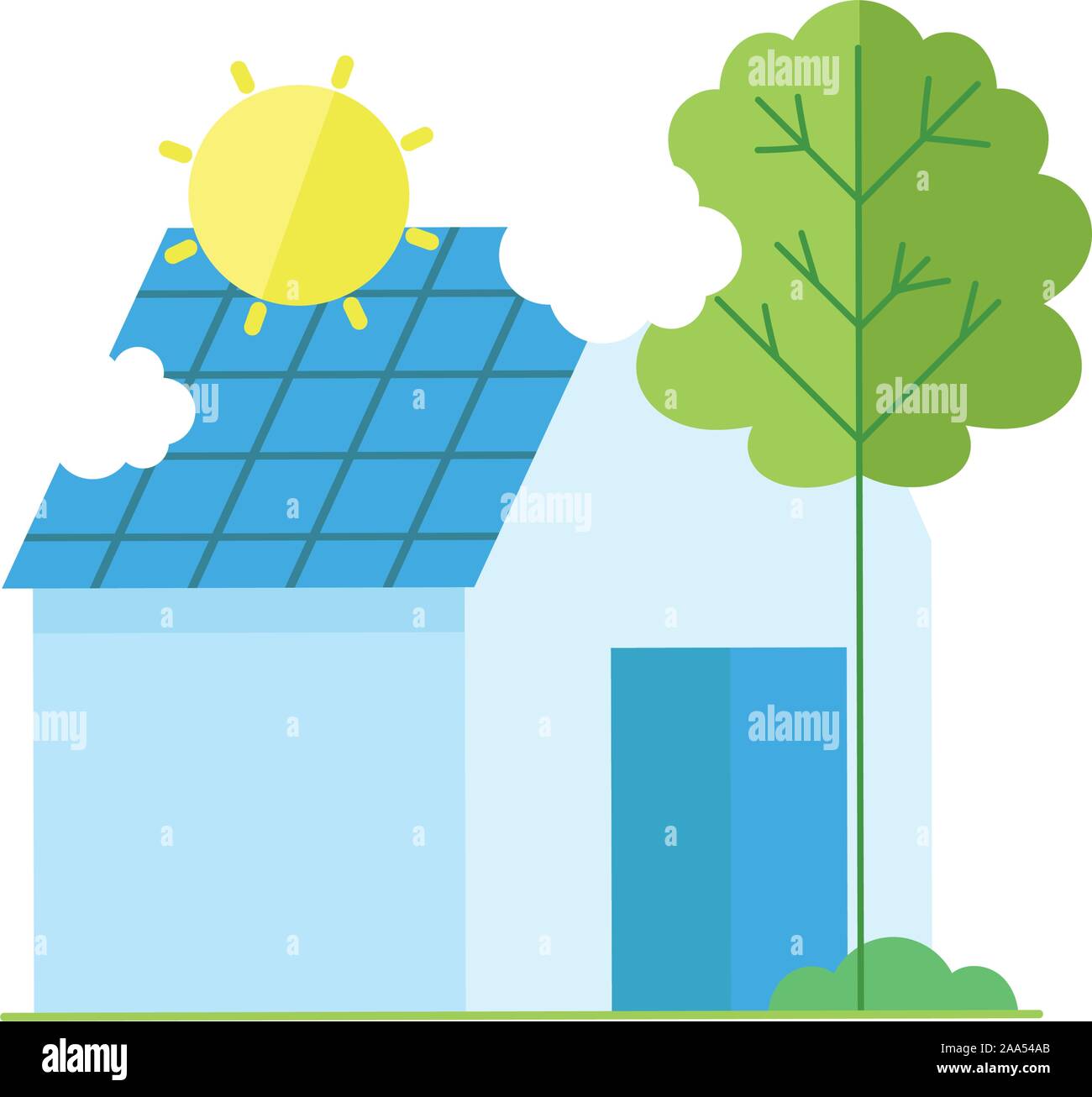 ecology renewable environment house tree sun solar panel icon vector ...