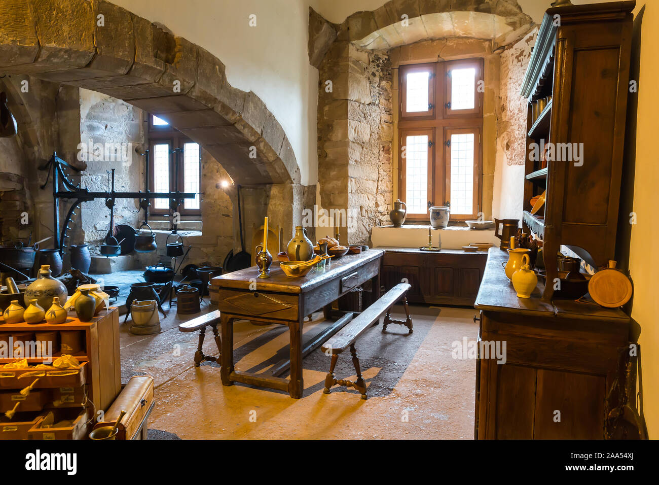 Vintage kitchen room in ancient castle, Europe Stock Photo - Alamy